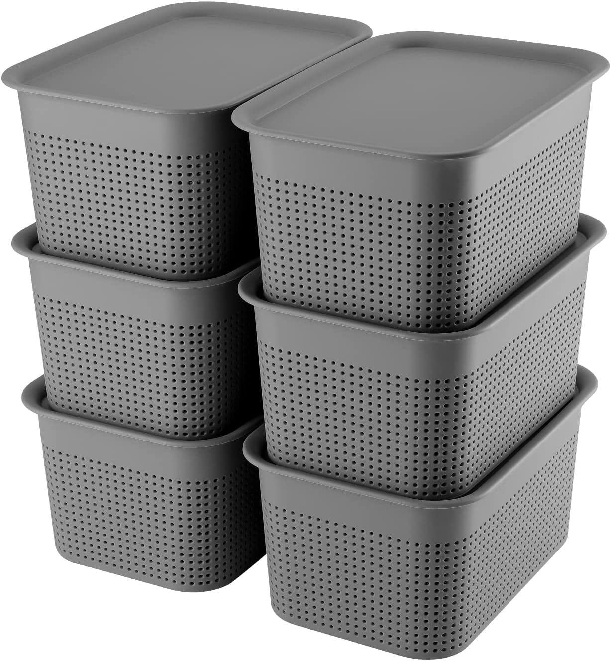 Plastic Storage Baskets With Lids Set of 6 Lidded Storage Organizer ...