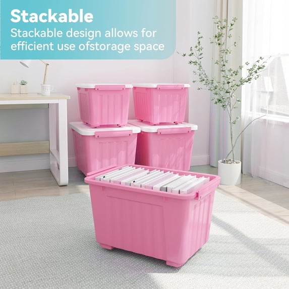 Plastic Storage Bin, Stackable and Nestable Storage Boxes with White ...
