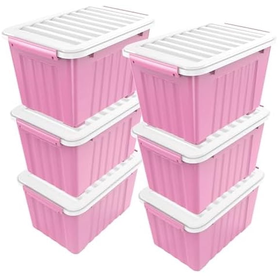 Plastic Storage Bin, Stackable and Nestable Storage Boxes with White ...