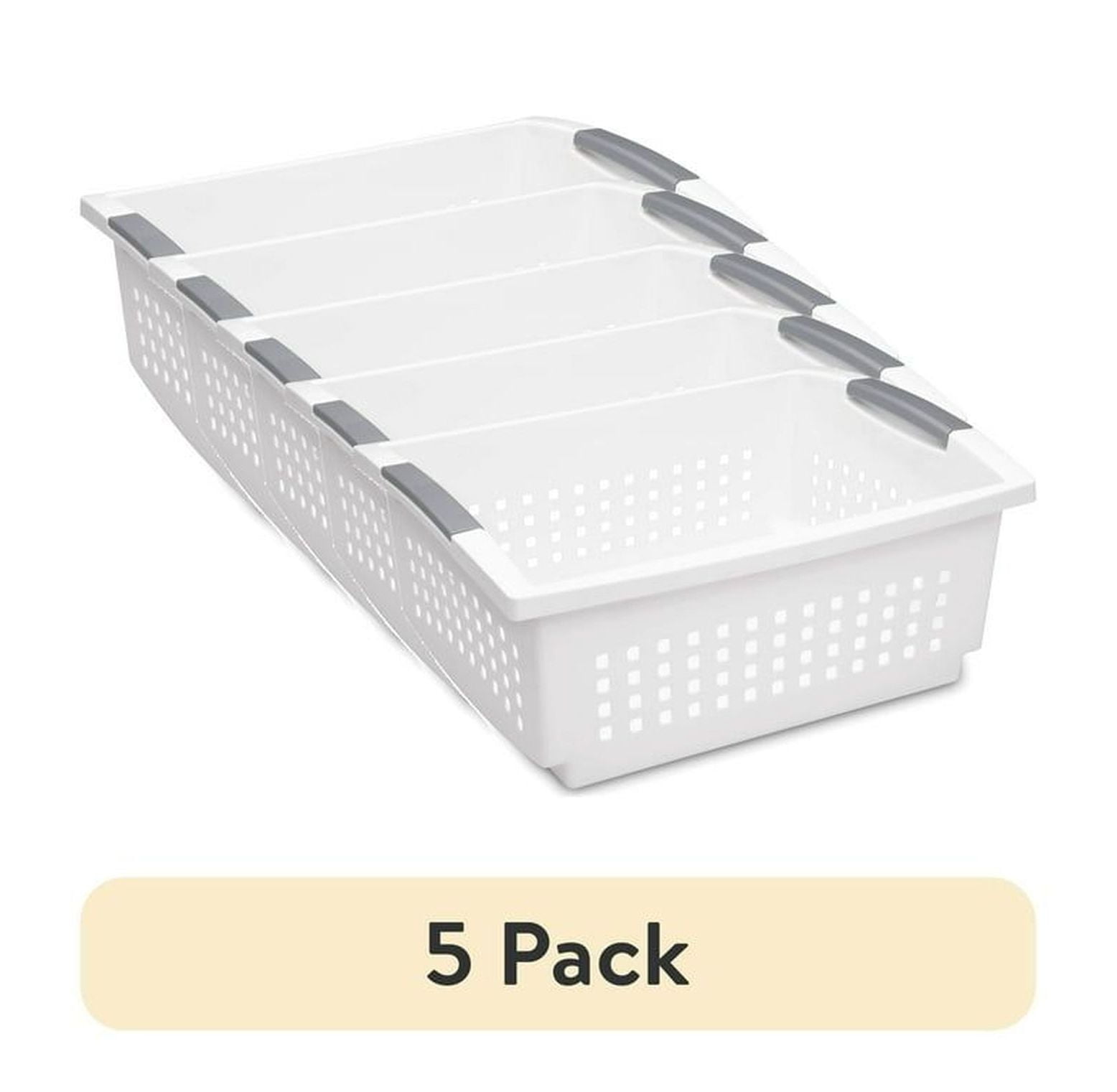 Plastic Storage Bins 5 Pack - White Open Top Baskets, Stackable ...