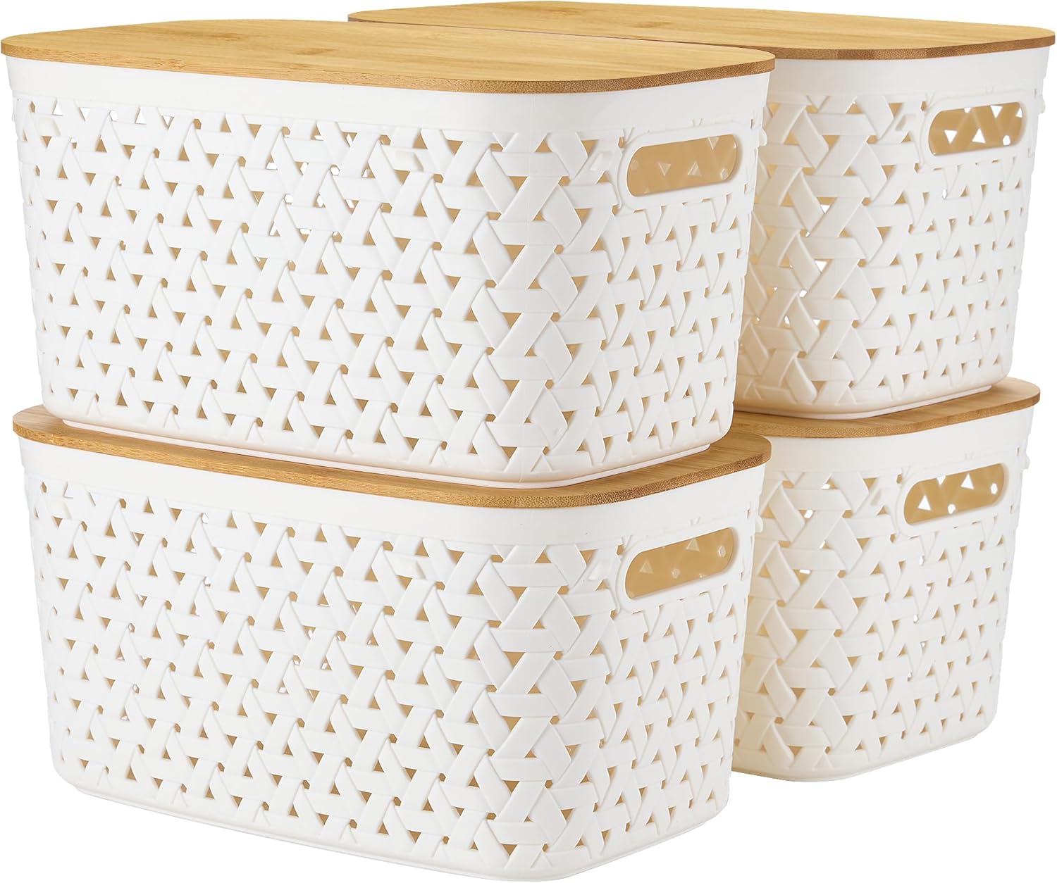 Plastic Storage Bins with Bamboo Lids Set of 4 - Pantry Organization ...