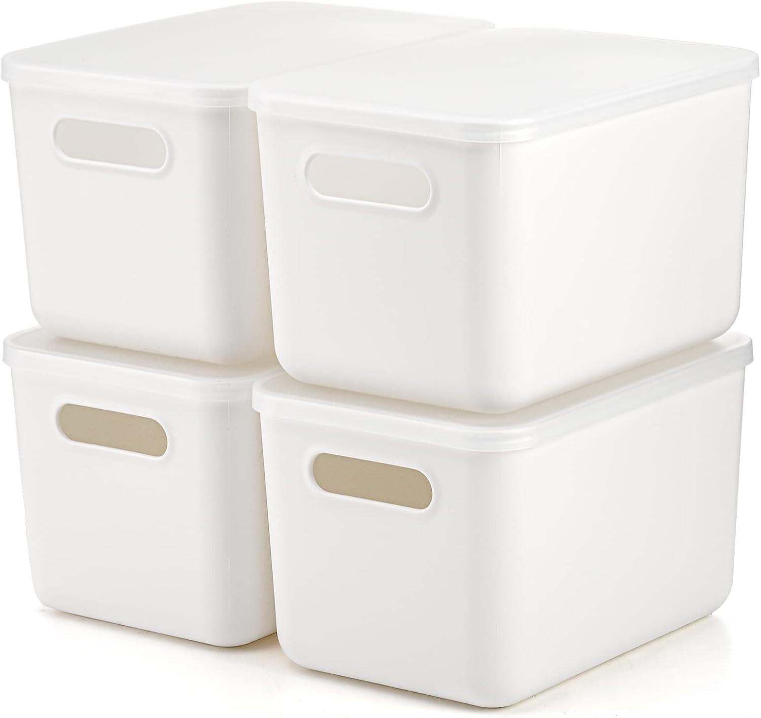 Plastic Storage Bins with Lid, White Stackable Storage Basket Organizer ...