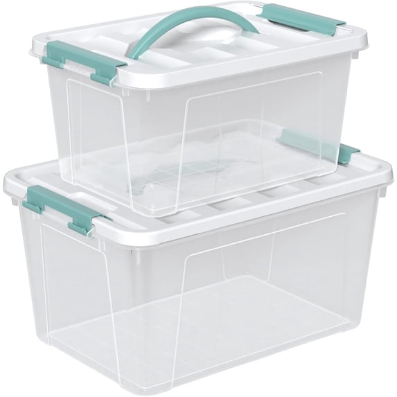 Plastic Storage Bins with Lids, 2 Pack Mixed Sizes (7 Qt, 14 Qt) Clear ...