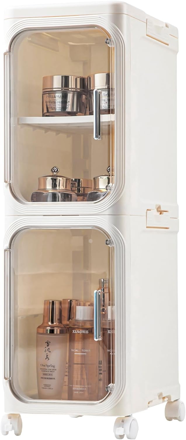 Plastic Storage Bins with Lids 56QT,2 Tier Stackable Folding Containers ...