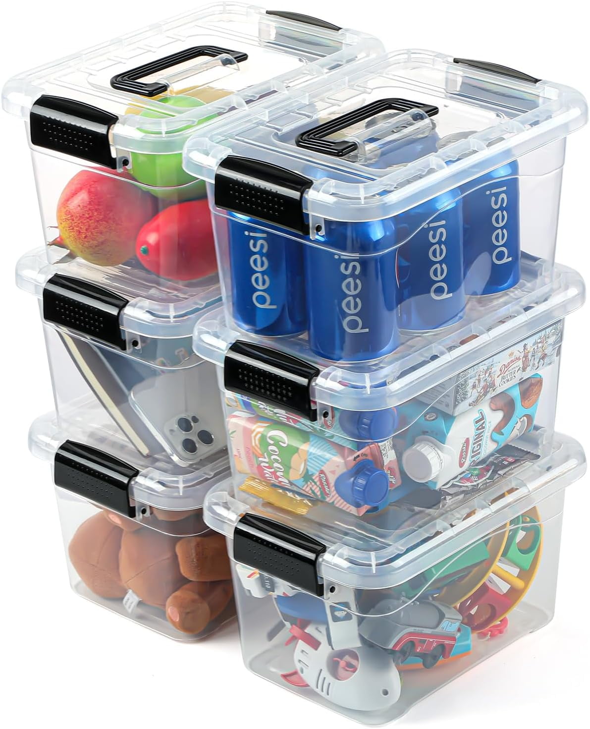 Plastic Storage Bins with Lids 6 Packs, 7 Quart Organizer Buckle-Up ...