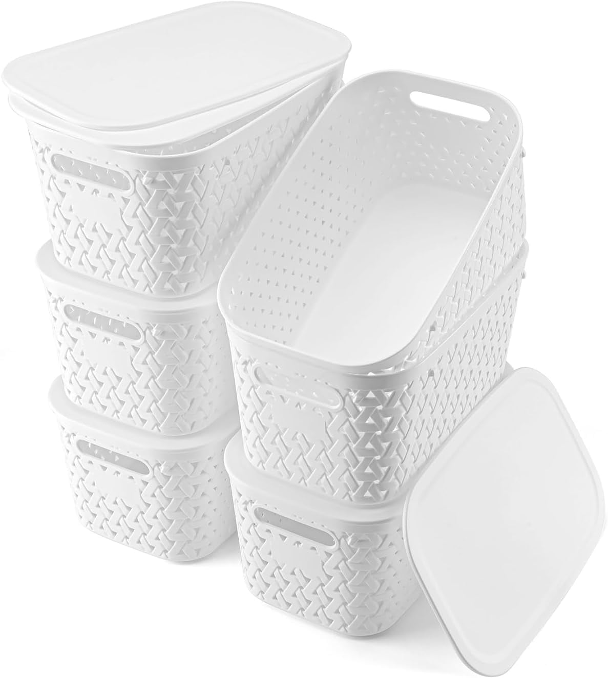 Plastic Storage Bins with Lids 6 Packs,Stackable Bins Basket Pantry ...
