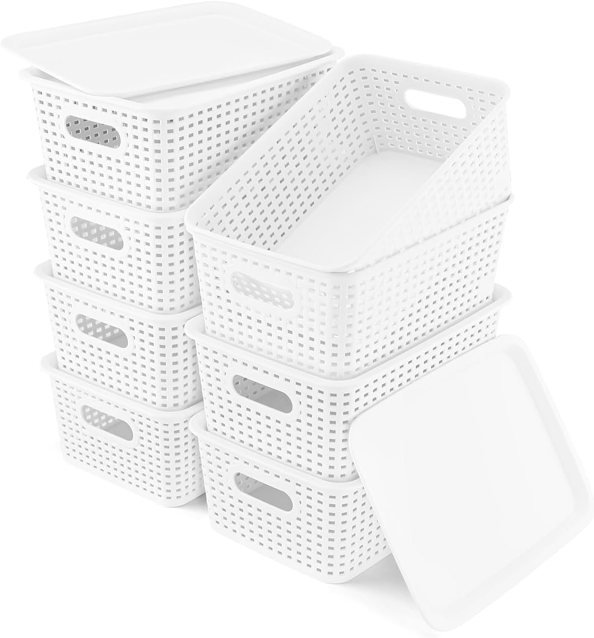 Plastic Storage Bins with Lids 8 Packs Small Storage Baskets for ...
