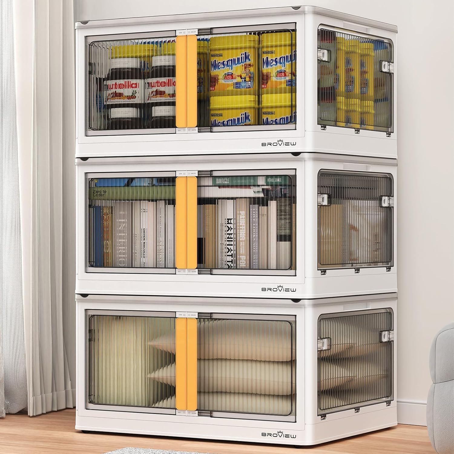 Plastic Storage Bins with Lids, Collapsible Storage Bins for Closet ...