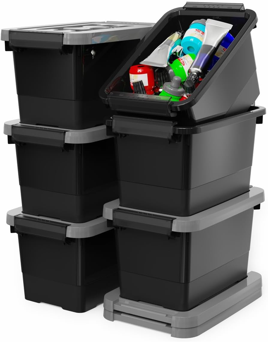 Plastic Storage Bins with Lids and Latch, 6-Pack Small Stackable ...
