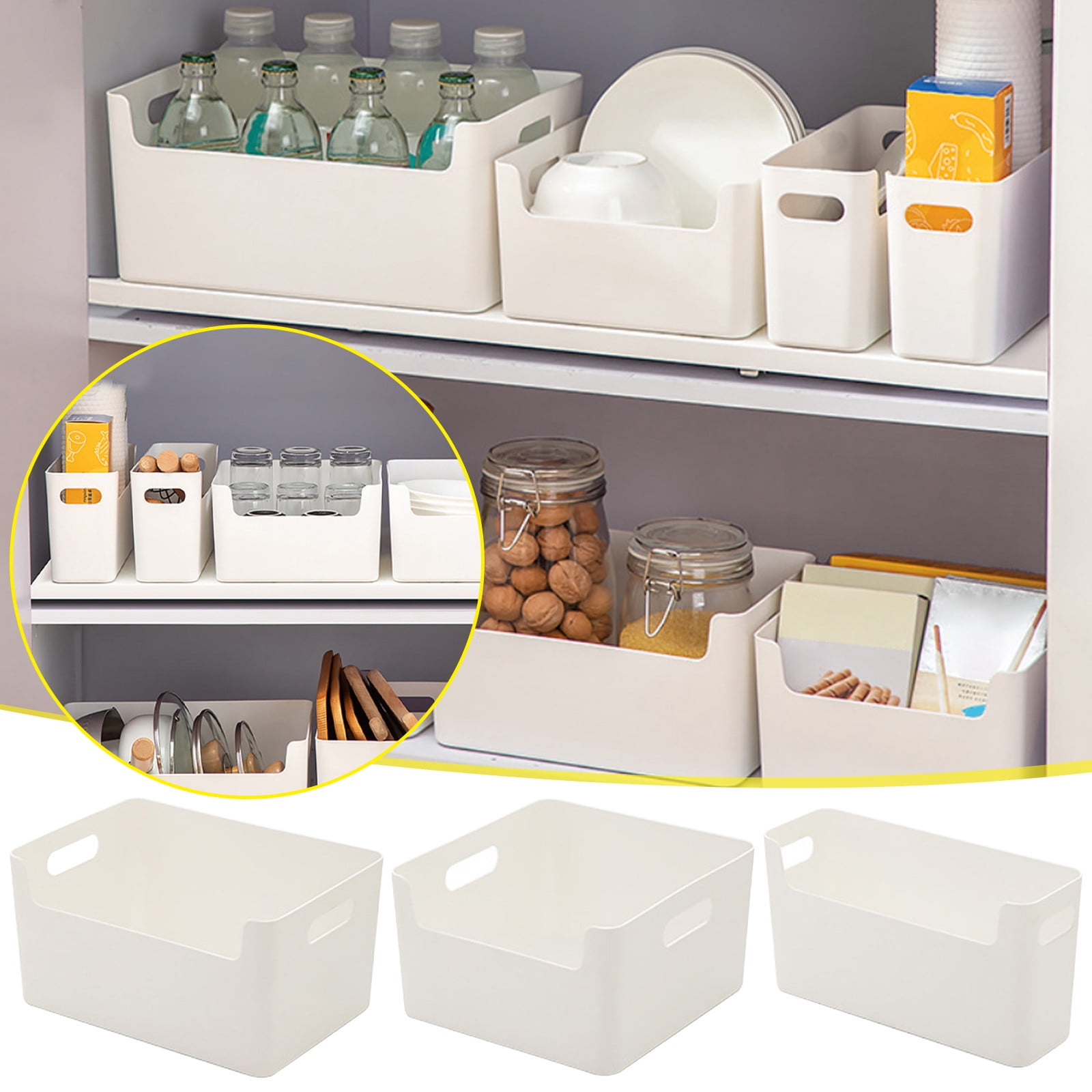 Plastic Storage Bins for Organization, 2 Pcs White Pantry Bins ...