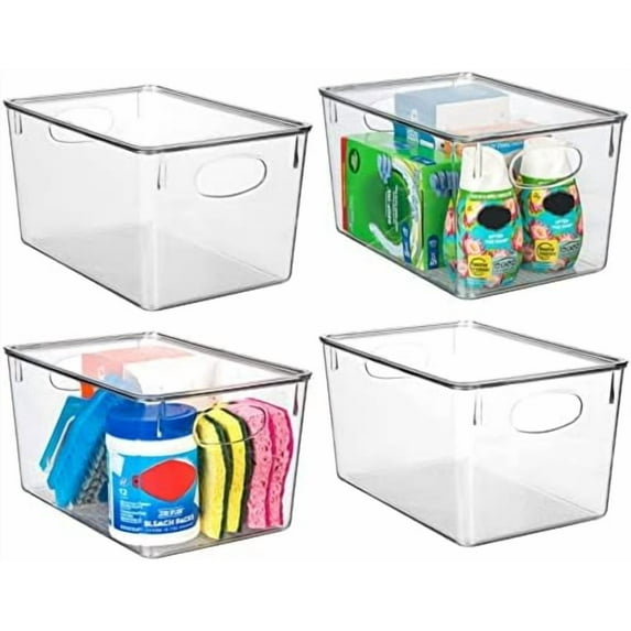 Plastic Storage Bins With lids, 4 Pack – Perfect Pantry Organization ...