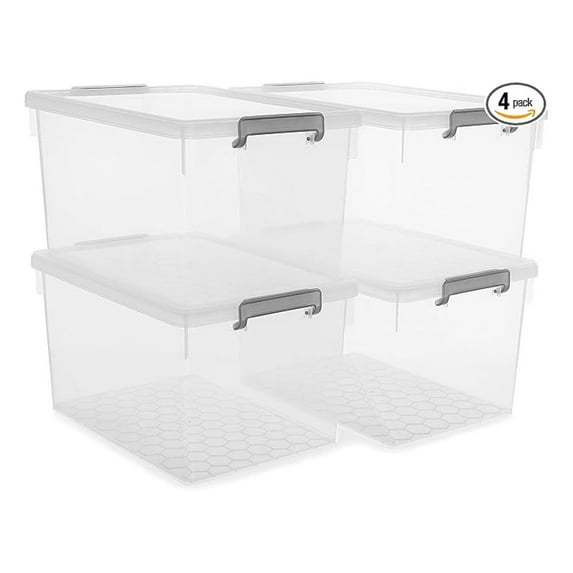 Plastic Storage Bins with Lids, 4 Pack - Quart Stackable Containers ...