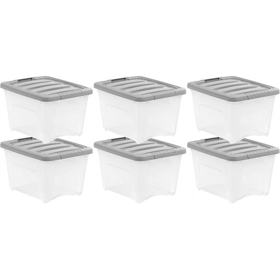 Plastic Storage Bins with Lids, Stackable, 5 Quart, Clear/Grey, Set of 10 - Walmart.com