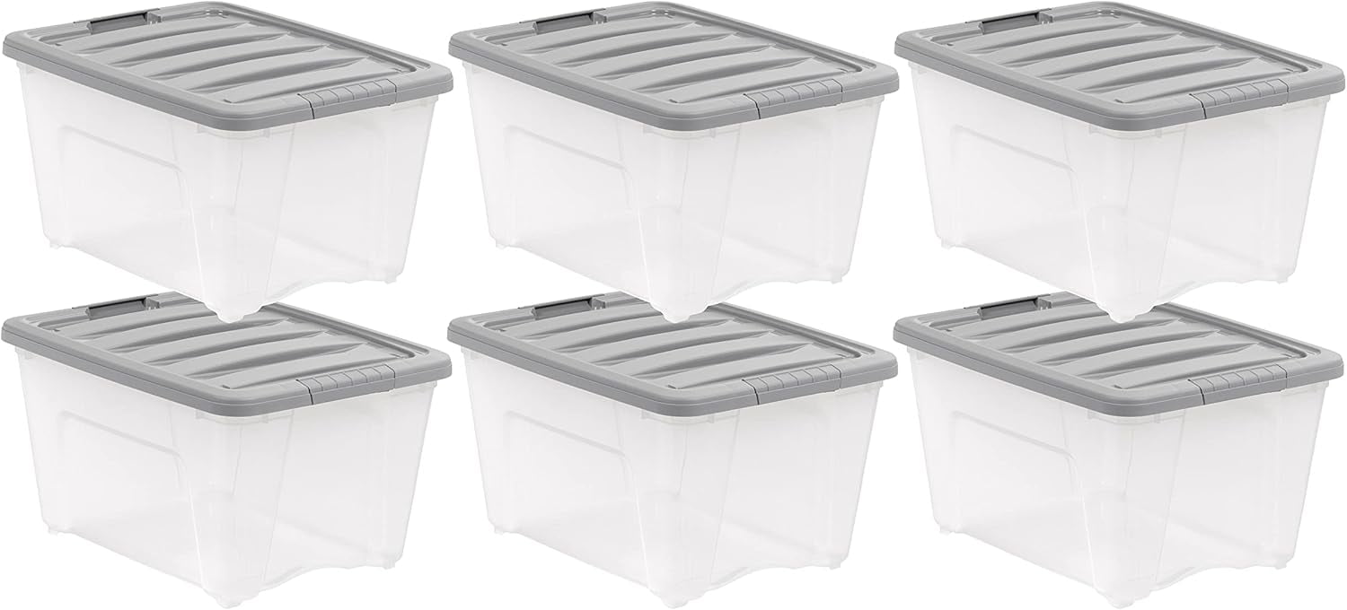 Plastic Storage Bins with Lids, Stackable, 5 Quart, Clear/Grey, Set of 10 - Walmart.com