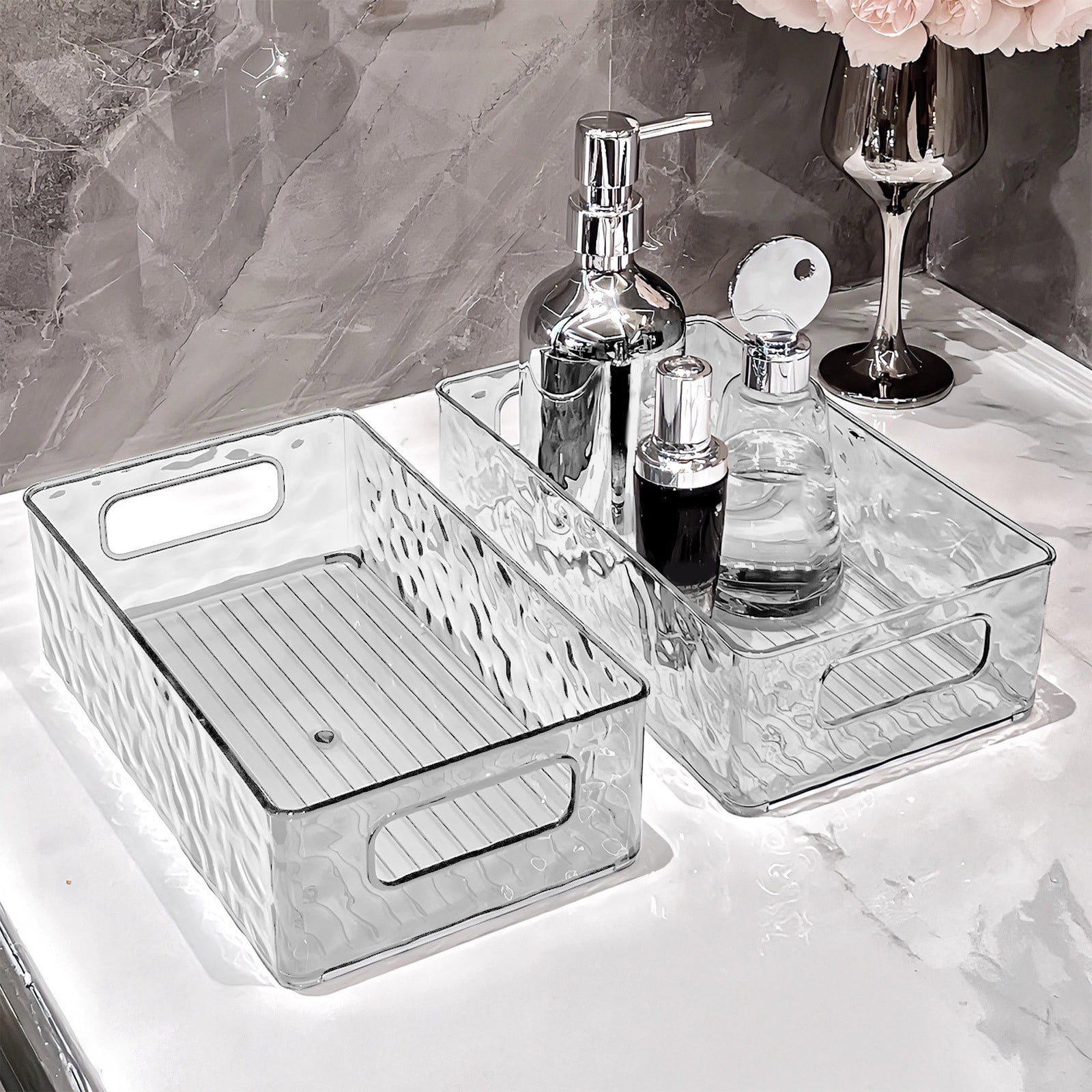 Plastic Storage Box with Handle, Glacier Pattern Organizer Basket for ...