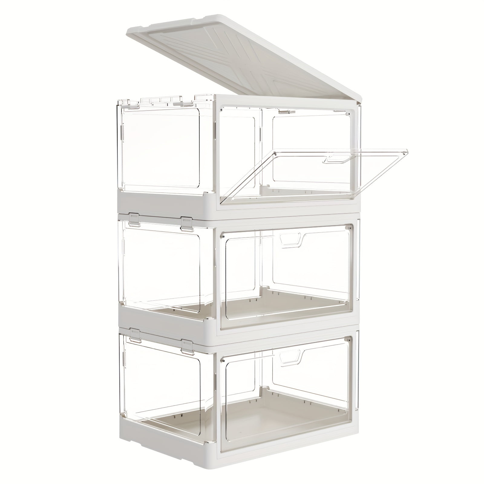 Plastic Storage Boxes, 24 Quart, Stackable & Foldable, Magnetic Lids ...