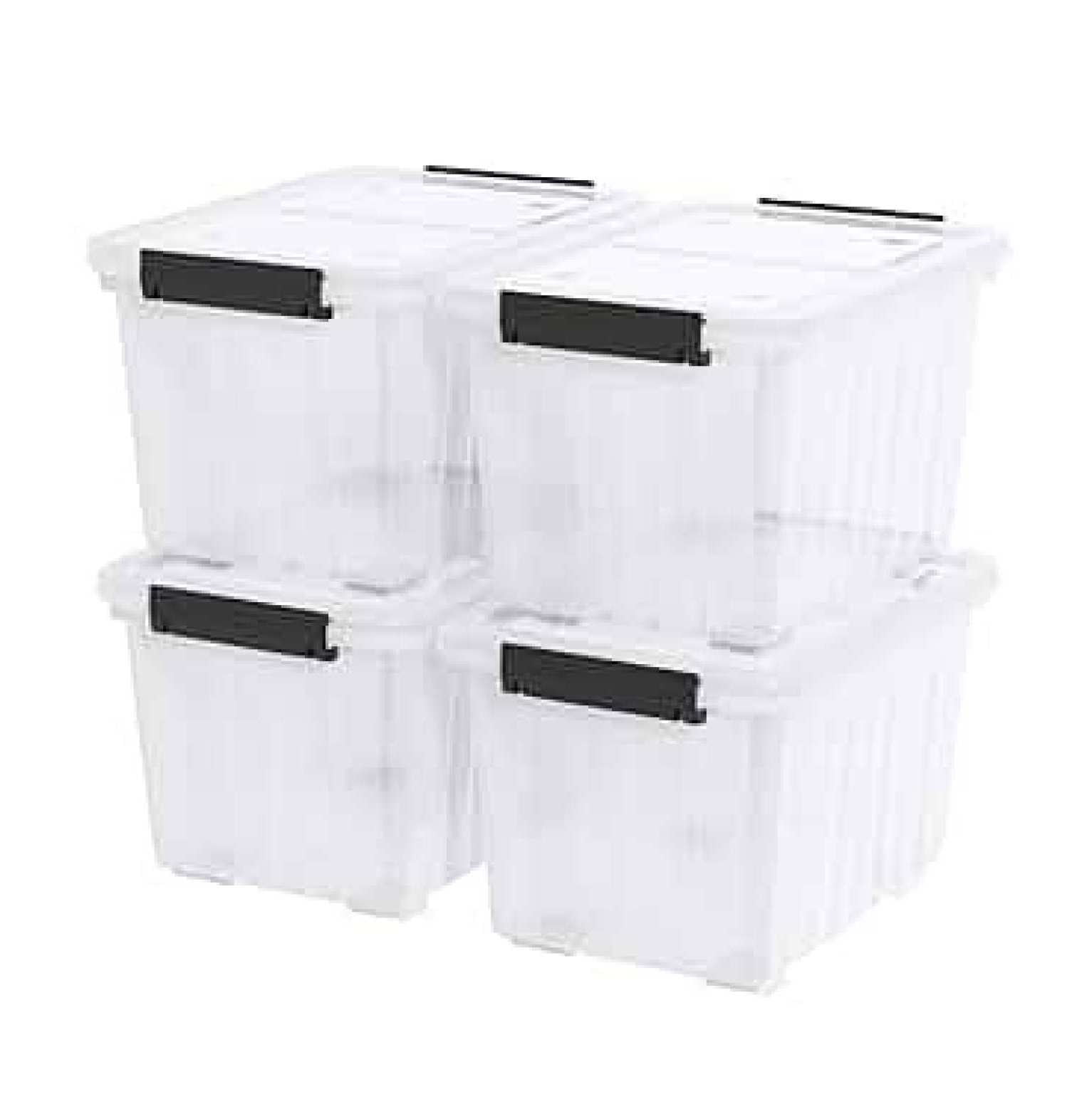 Plastic Storage Boxes 30L 4-Pack with Wheels - Clear Storage Bins with ...