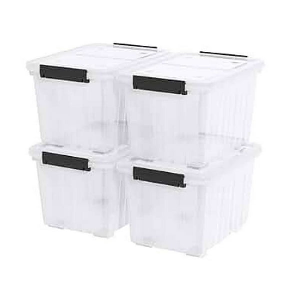 Plastic Storage Boxes 30L 4-Pack with Wheels - Clear Storage Bins with ...