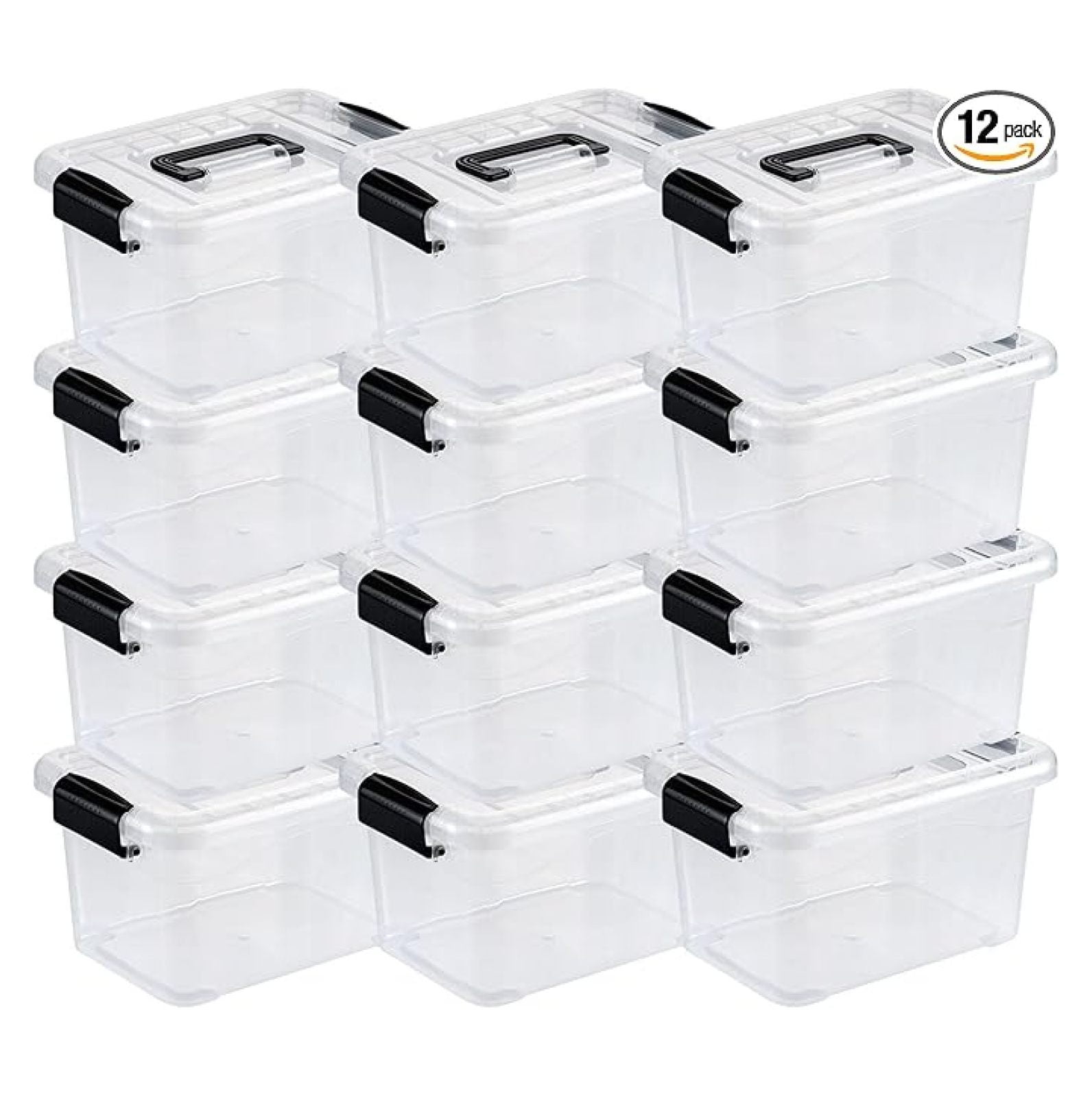 Plastic Storage Boxes with Lids (12 Pack) - 6QT Stackable Containers ...
