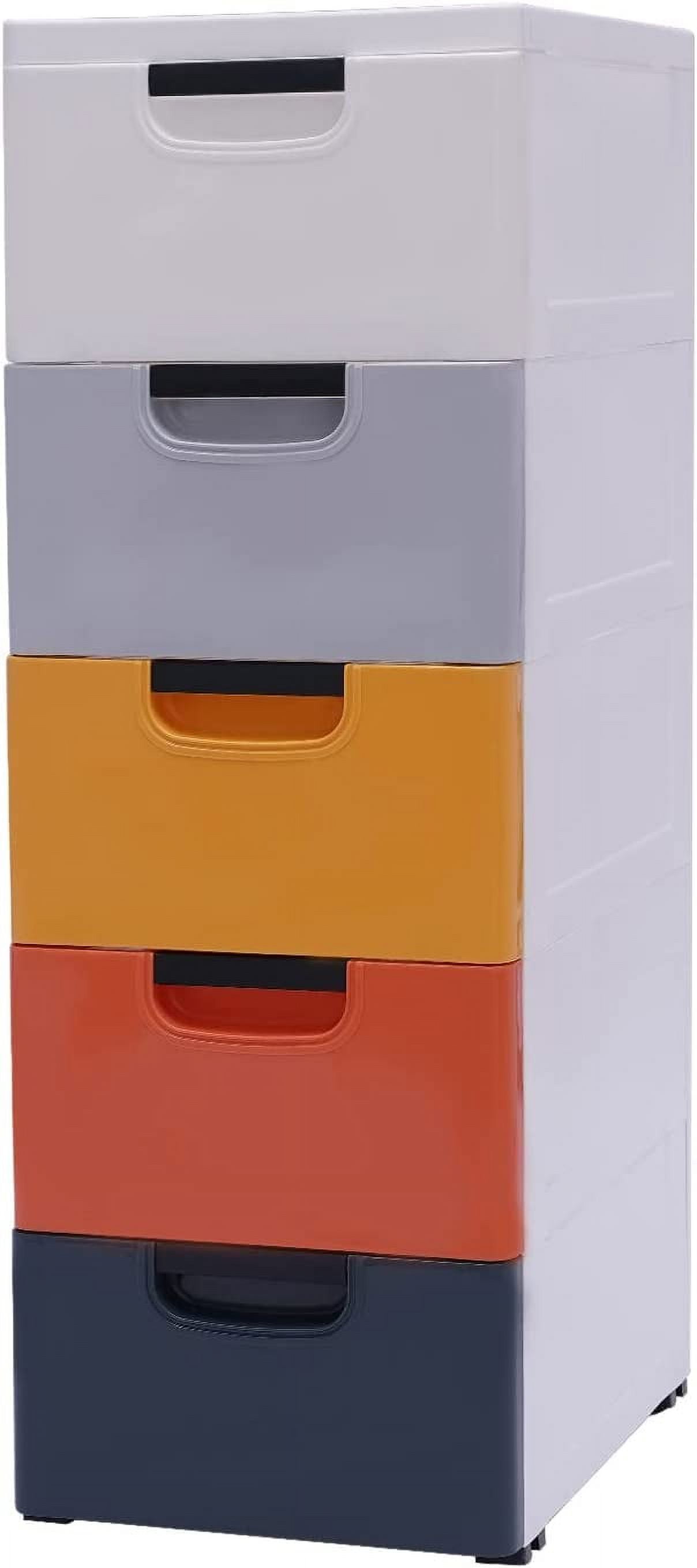 Plastic Storage Cabinet 5 Tier 5 Drawers Stackable Vertical Clothes ...