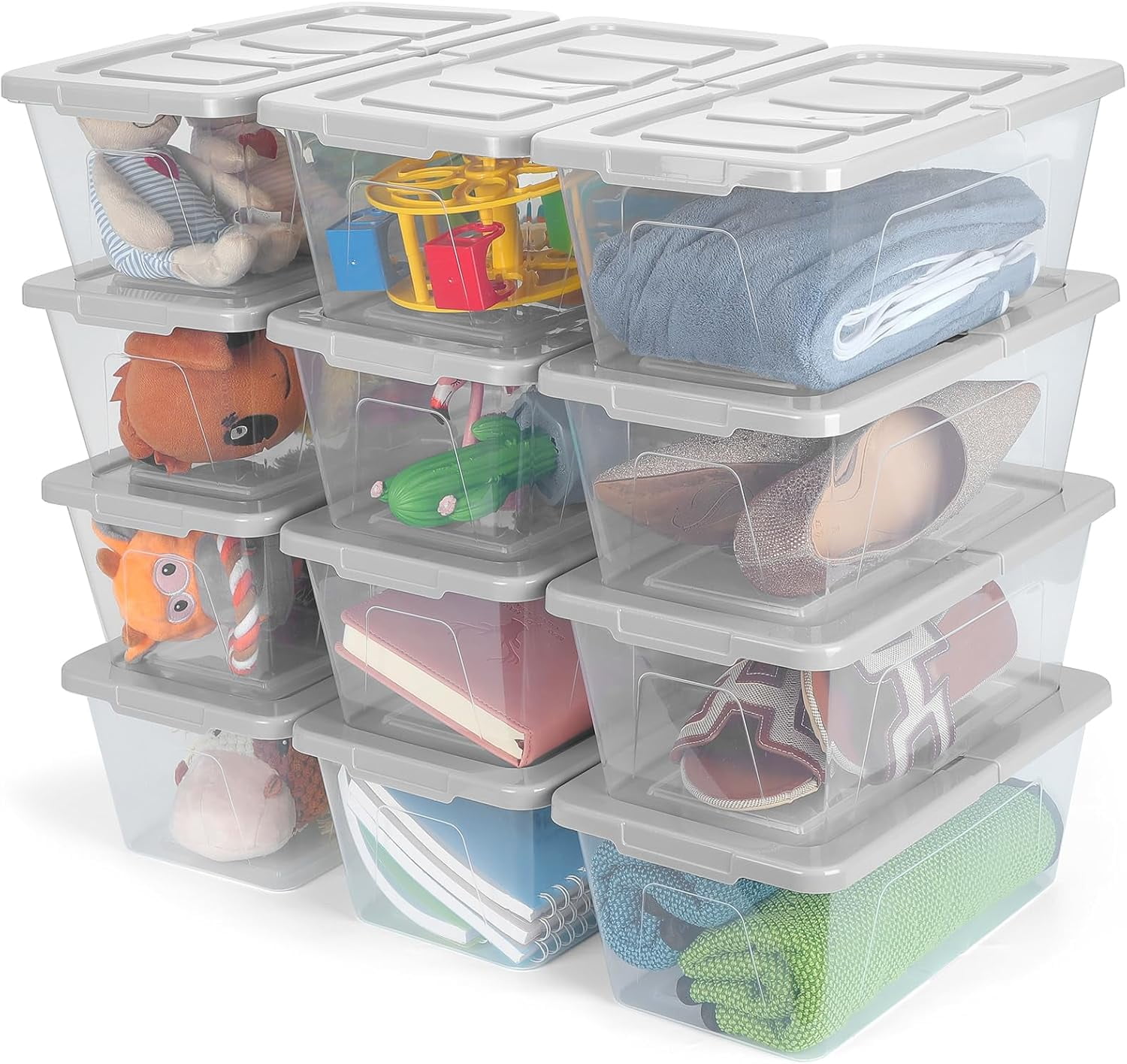 Plastic Storage Container 12 Pack Plastic Storage Bins with Lids ...