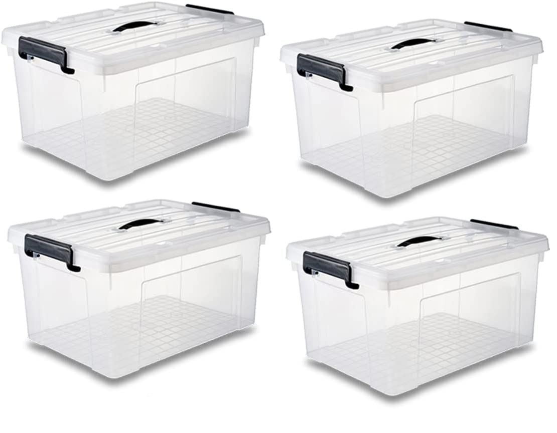 Plastic Storage Container Bins With Lids 70 Quart Tote Box Titanium Set ...