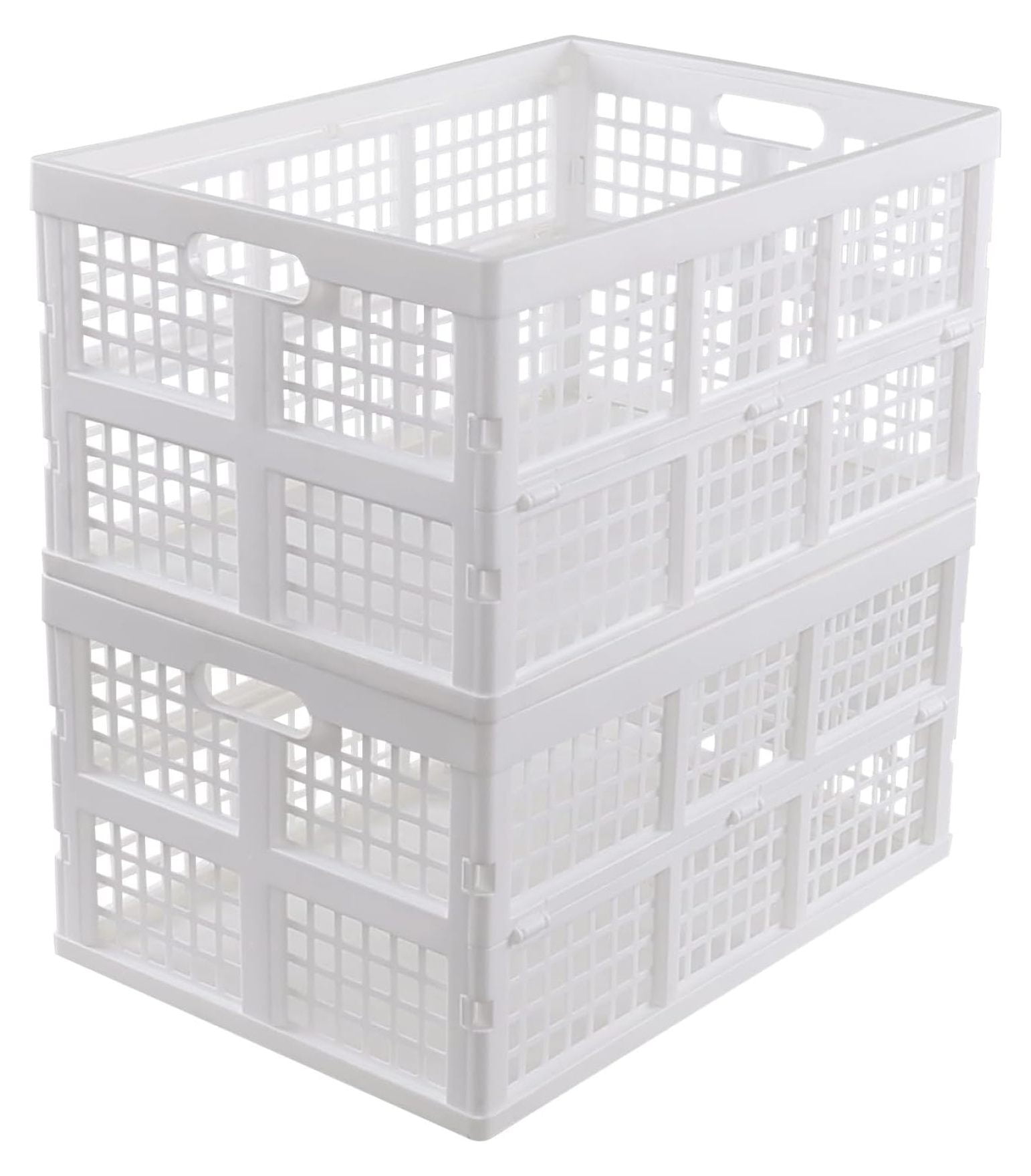 Plastic Storage Crates 2-Pack, 42L Folding Collapsible Storage Bins ...