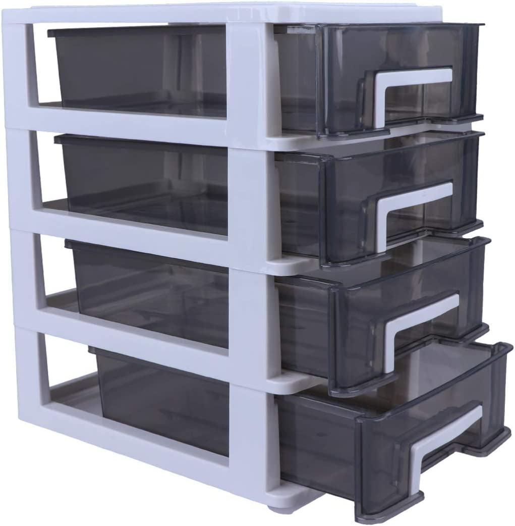 Plastic Storage Drawers, 4 Layer Transparent Black Storage Organizer ...