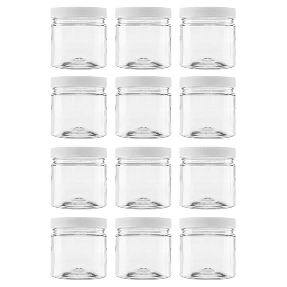 Plastic Storage Jars 8oz - 12 Pack with Lids, BPA Free Airtight ...