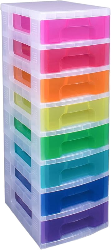 Plastic Storage Storage Tower 8x7 Litre Clear Frame with Rainbow ...