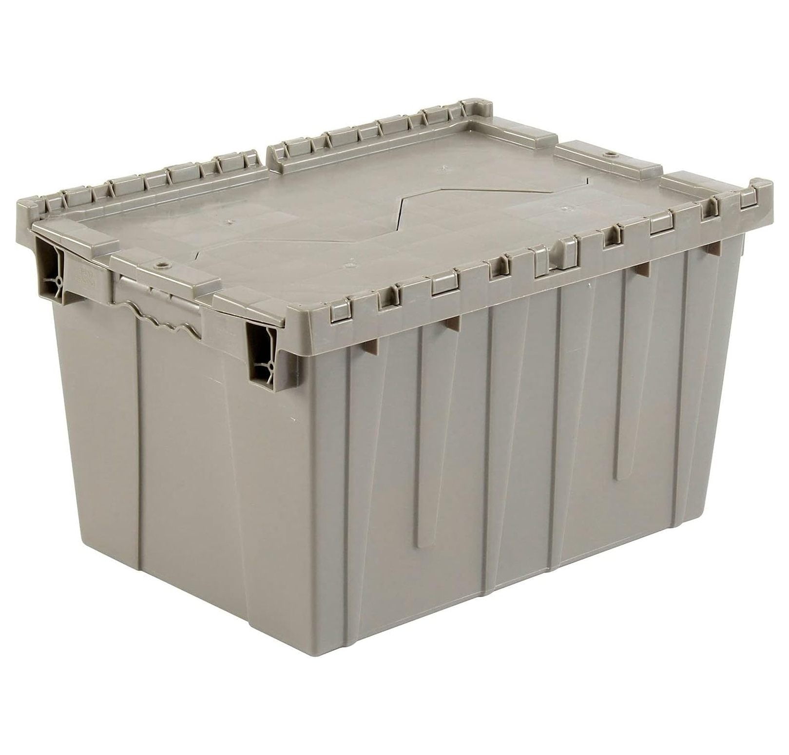 Plastic Storage Tote with Attached Lid - 22x15x13in Gray Industrial ...
