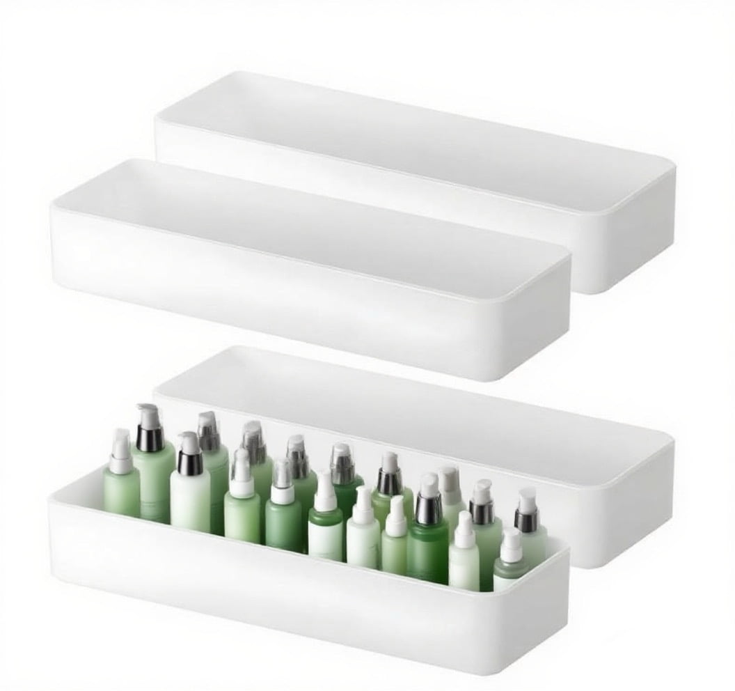 4 Pcs White Stackable Drawer Organizer Trays Set - Plastic Storage Box ...