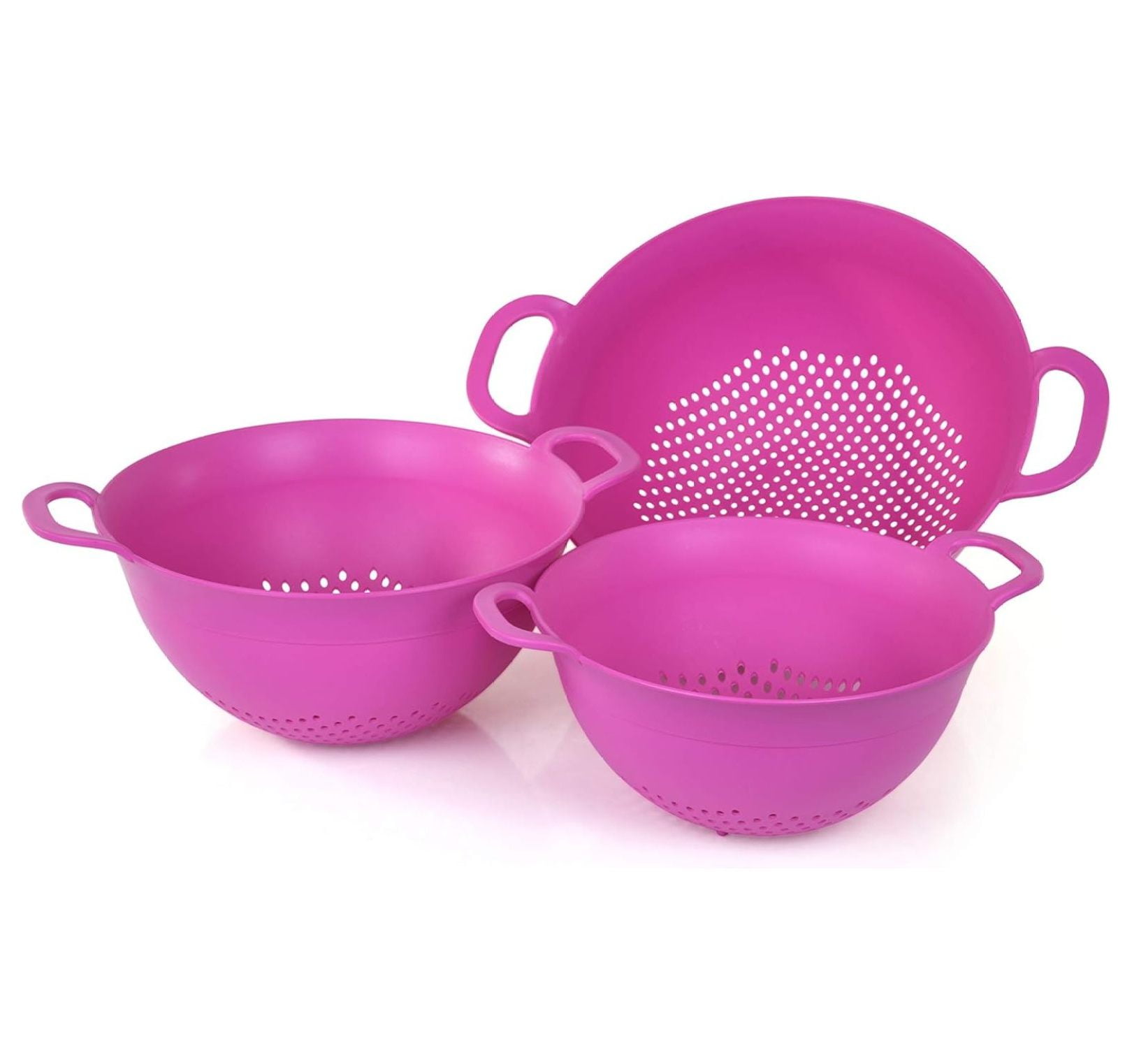 Plastic Strainer Colanders Set: 3, 3.5 and 5 Quart (Fuchsia) Double ...