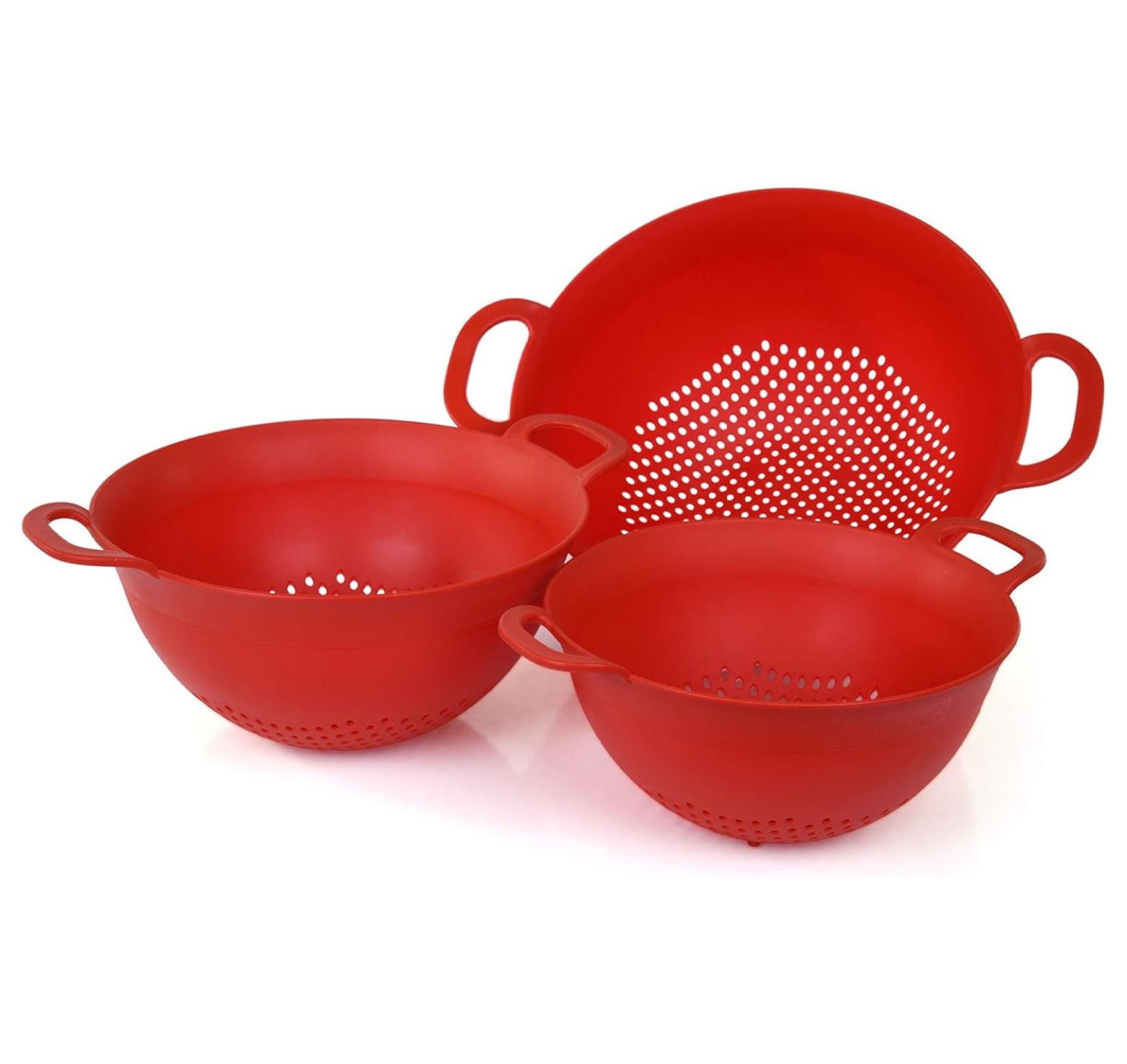 Plastic Strainer Colanders Set: 3, 3.5 and 5 Quart (Red) Double Strong ...