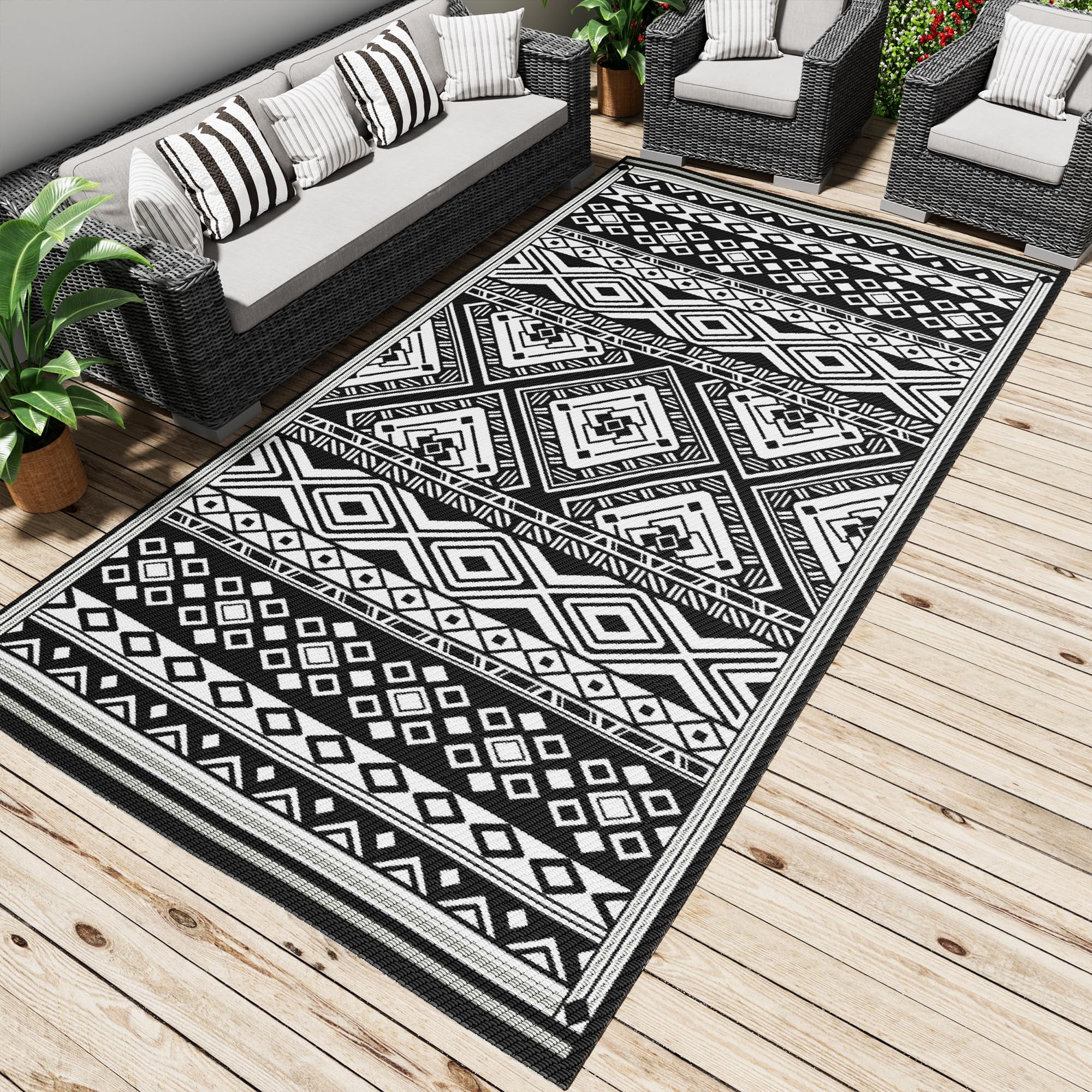 Plastic Straw Outdoor Rug 9x18 FT UV Resistant Reversible Design for ...