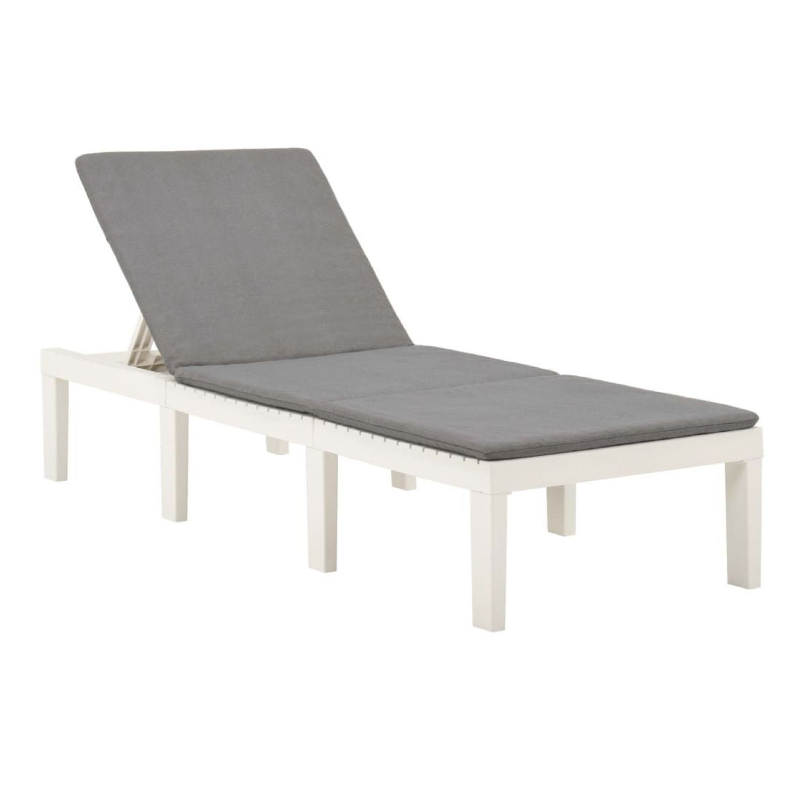 Plastic Sun Lounger with Cushion - White Outdoor Patio Recliner ...