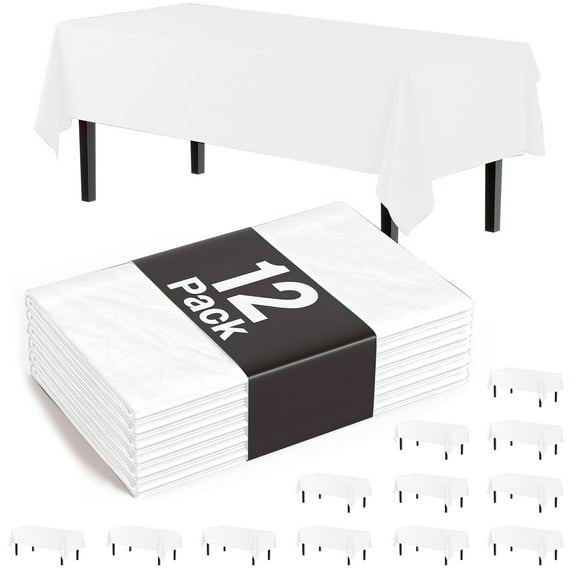 10 Pack White Disposable Plastic Tablecloths 54 x 108 Inch, Waterproof ...