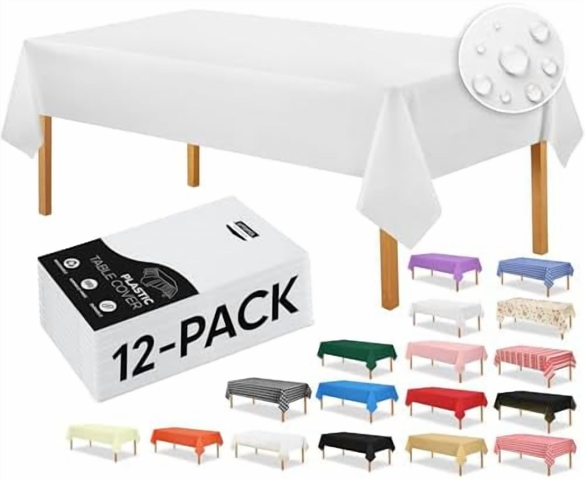 Plastic Table Cloth Disposable (12 Pack - 54x108 Inch) White Rectangle ...