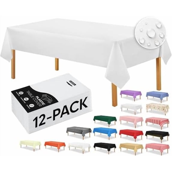 Plastic Table Cloth Disposable (12 Pack - 54x108 Inch) White Rectangle ...