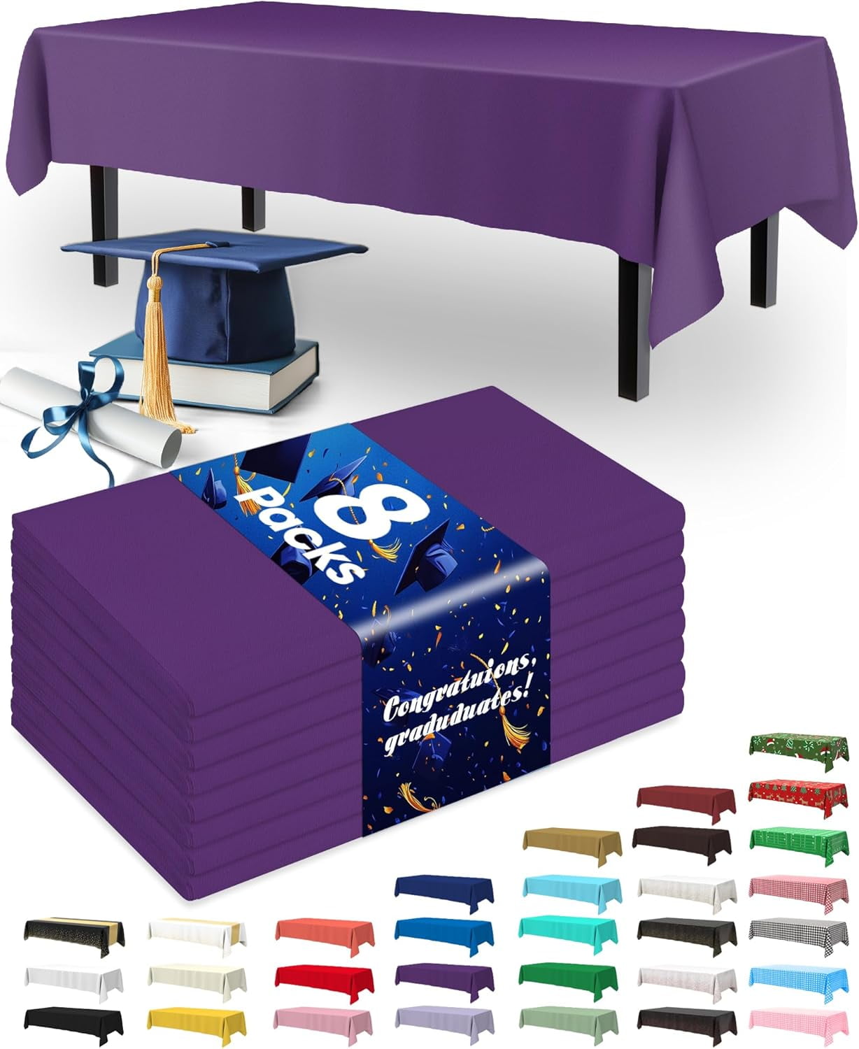 Plastic Table Cloth Disposable 8 Pack, 54 x 108 Inch Table Cloths ...