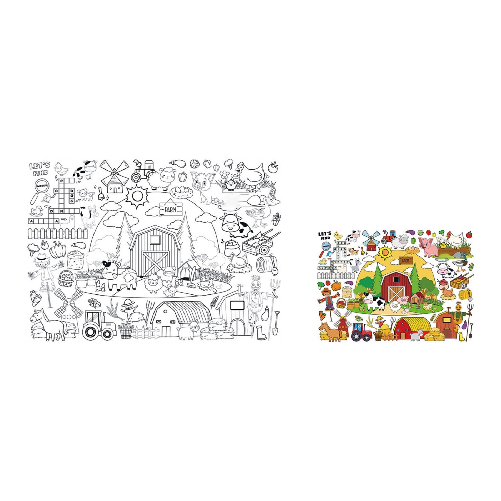 Plastic Table Cloth Table Cloths Giant Farm Coloring Poster For Kids ...
