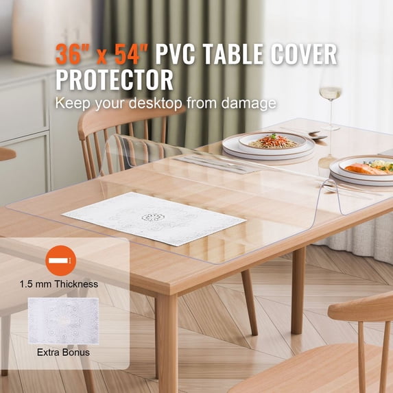 Plastic Table Cover, 36 x 54 Inch 1.5 mm Thick Clear Table Protector ...