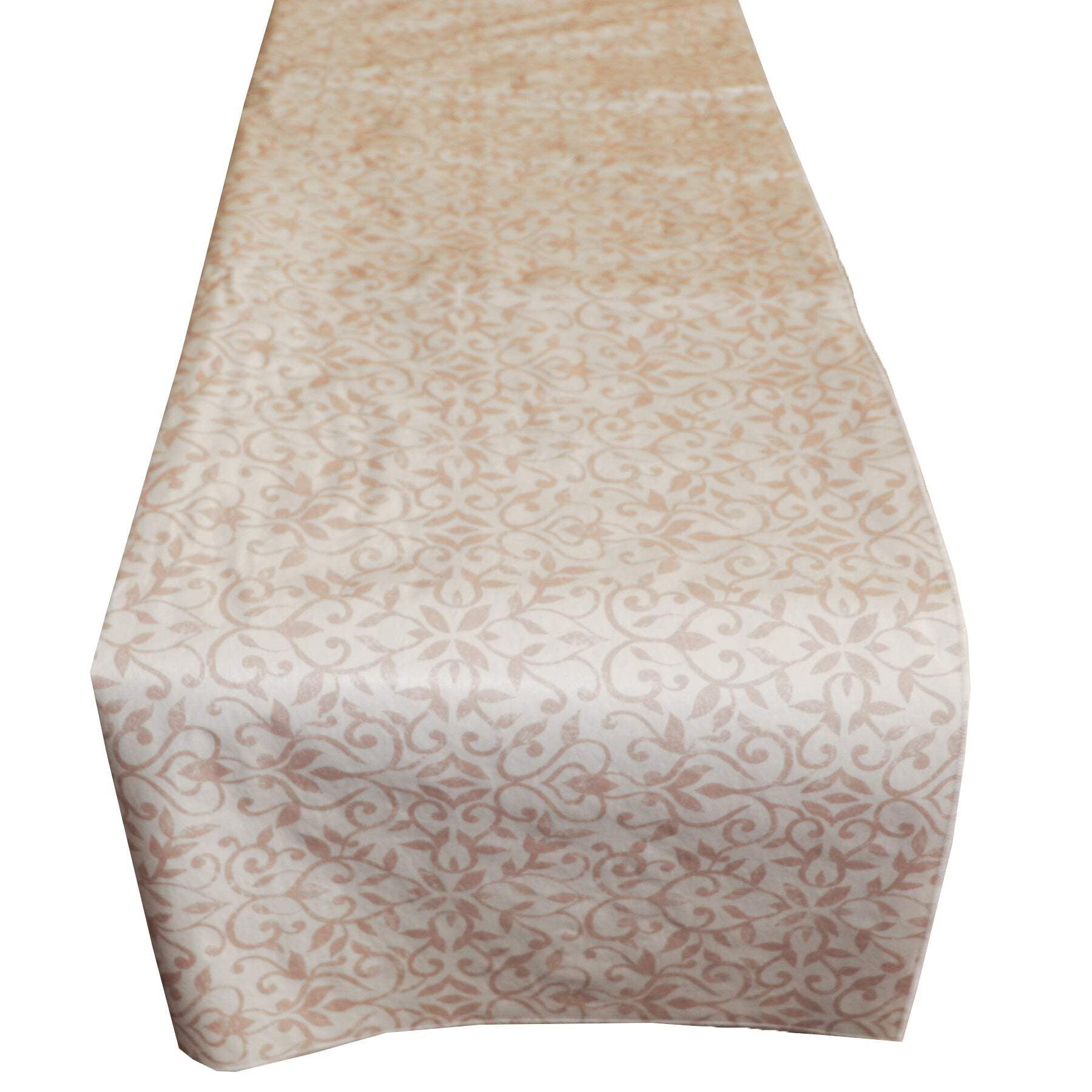 Plastic Table Runner Non-Slip Flannel Backing - Floral Vines Beige ...