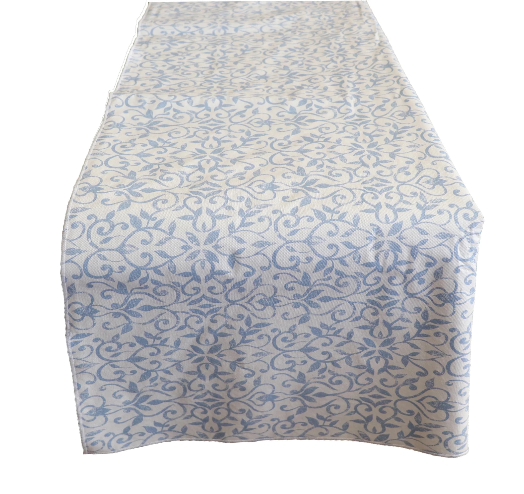 Plastic Table Runner Non-Slip Flannel Backing - Floral Vines Blue ...