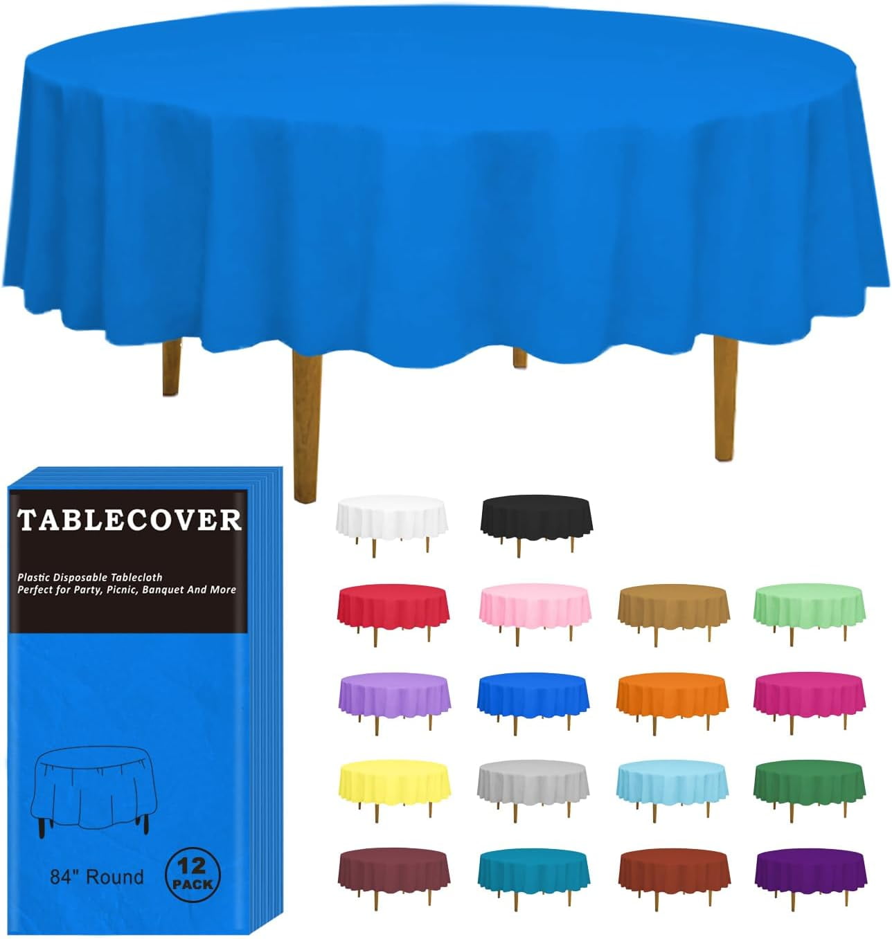 Plastic Tablecloth Disposable, 12 Pack Blue Table Cloth Individually ...