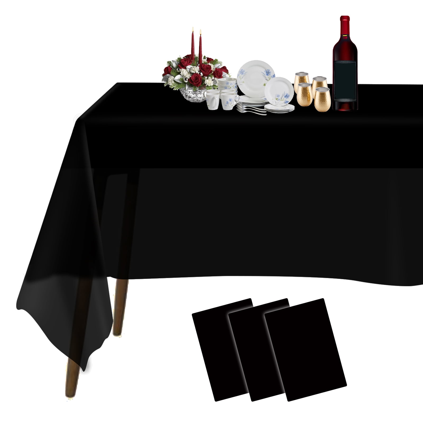 Walmart PEVA Plastic Tablecloths, Disposable, 54"x108", 3 Pack (Black ...