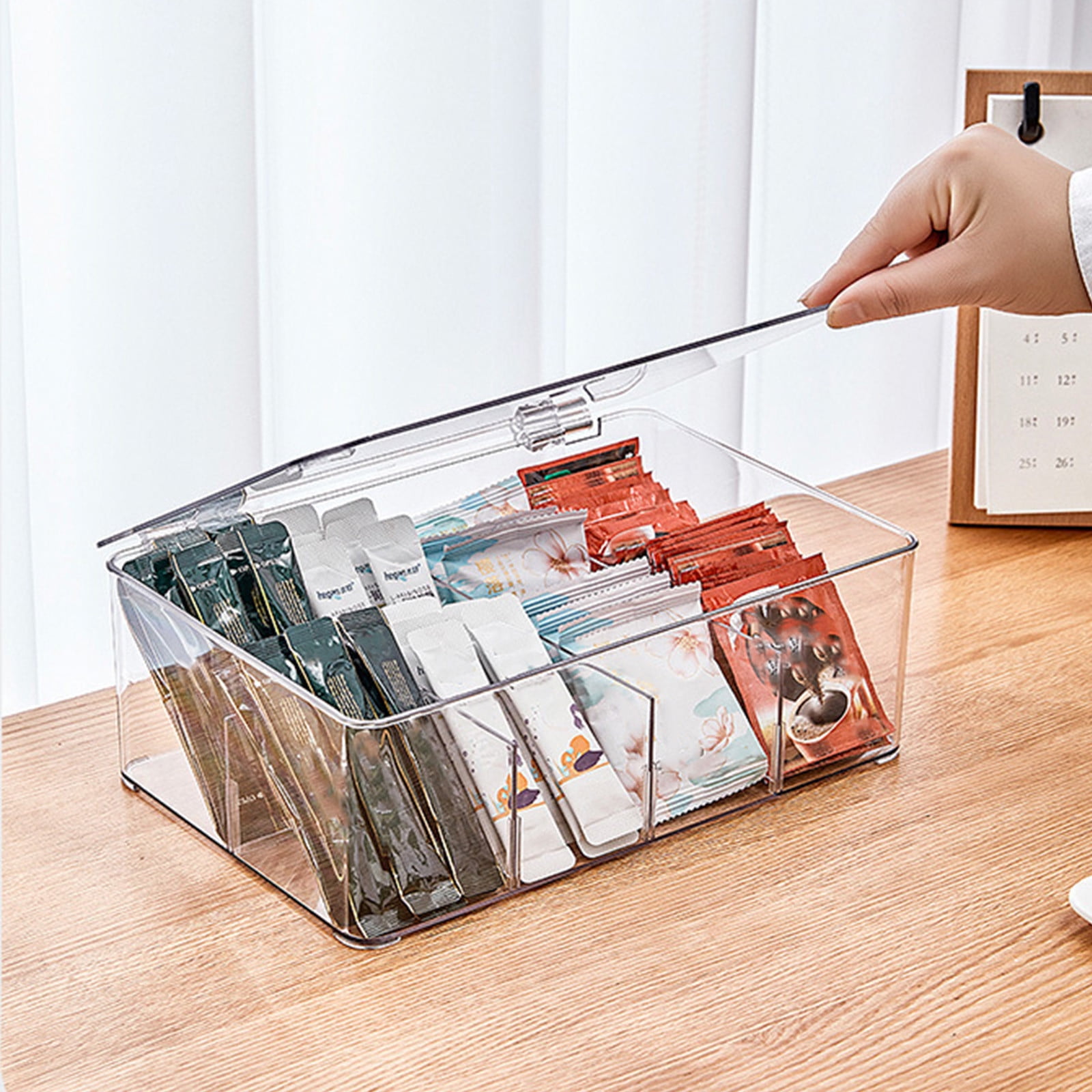 Plastic Tea Bag Storage Organizer Box with Lid | Partitioned ...