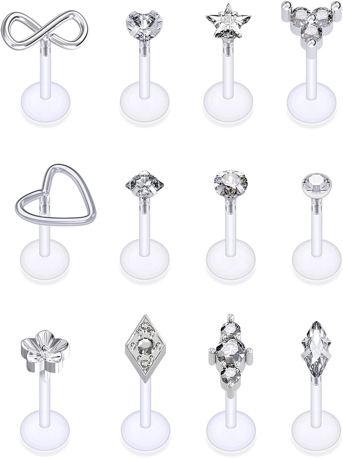 Plastic Threaless Cartilage Earring Labret Lip Rings Ashley 16g 8mm 16 ...