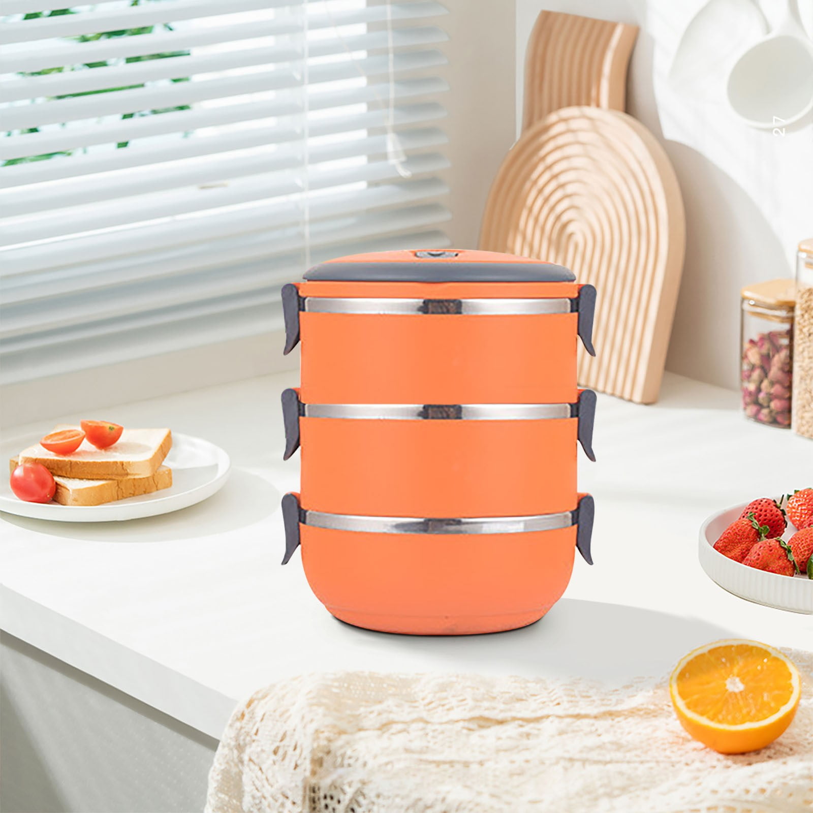 Plastic Three Layer Bento Box Adult Lunch Box, Portable Stackable Lunch Box Circular Fresh ...