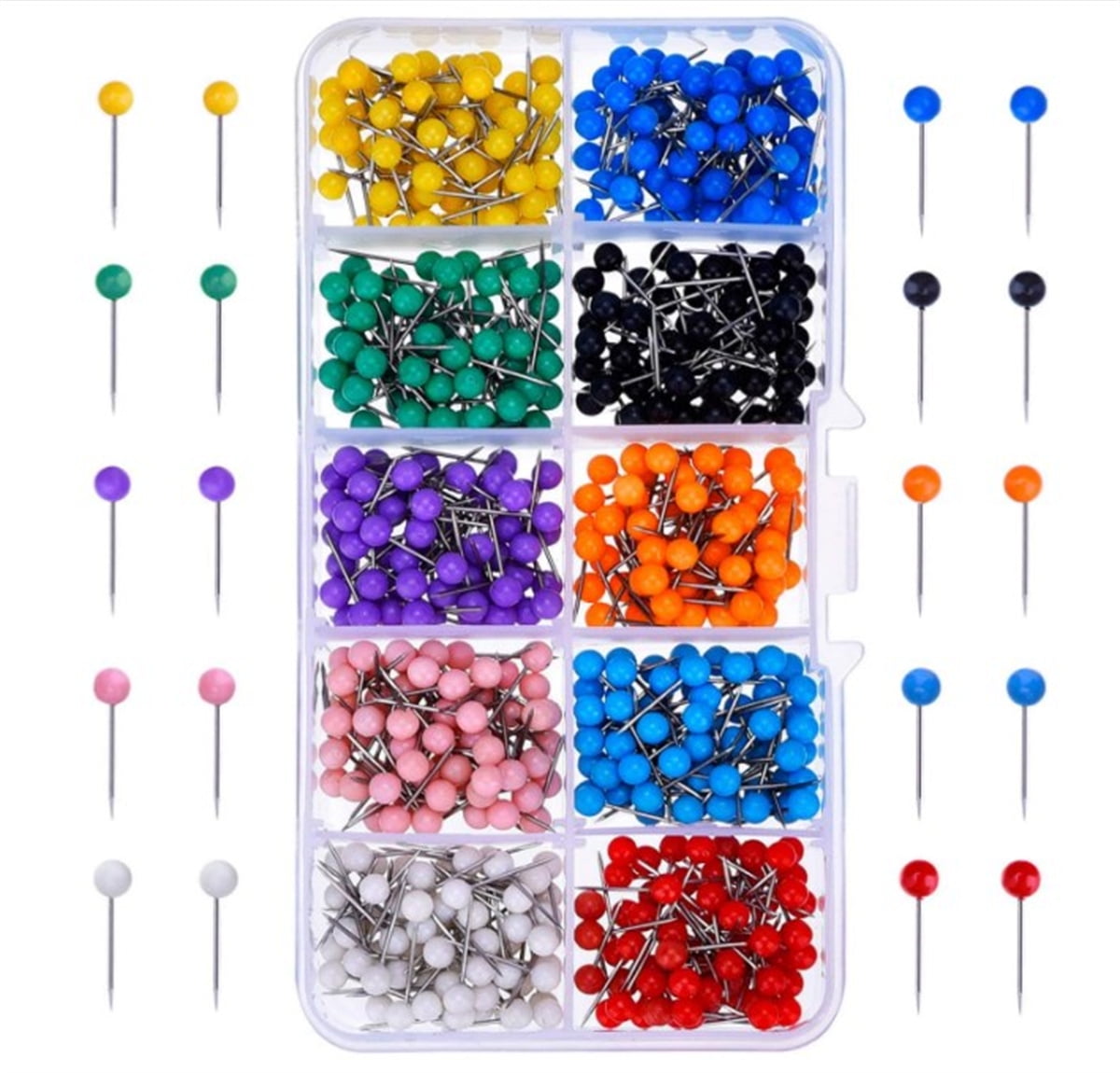 Plastic Thumbtacks 500 Pcs,Boxed 10-Color Push Pins with Steel Point ...